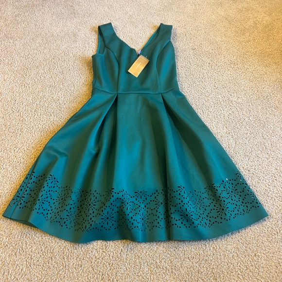 Alya | Dresses | Alya Teal Midi Dress With Laser Cut Hem | Poshmark